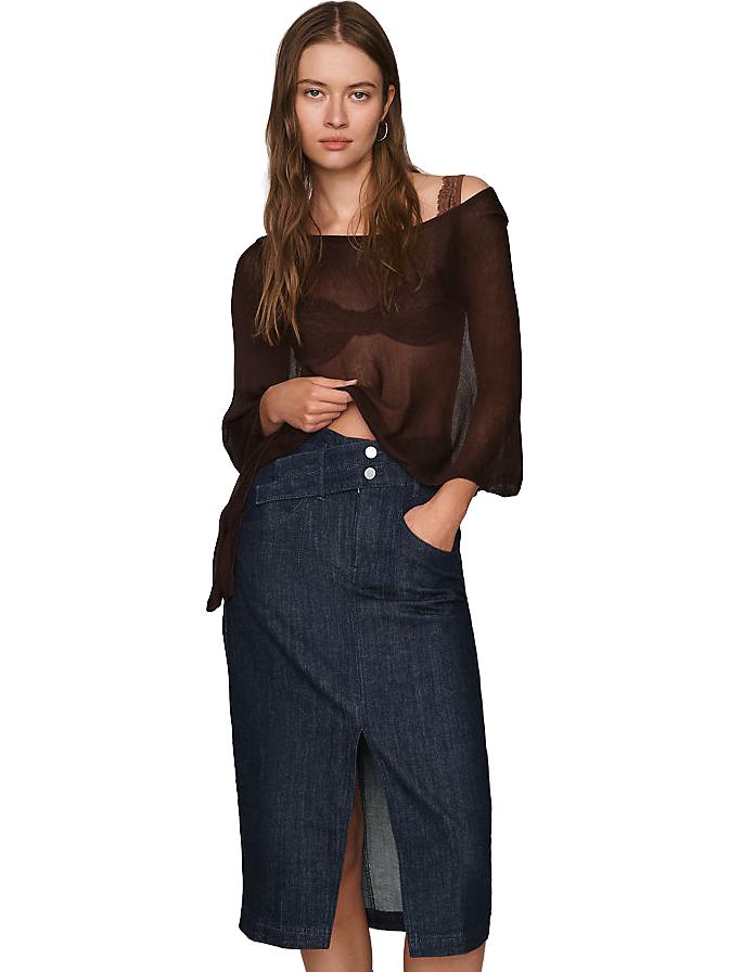 PILCRO Pilcro Double Waist Denim Midi Skirt